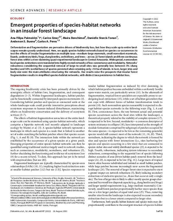 (PDF) Emergent properties of species-habitat networks in an insular forest landscape