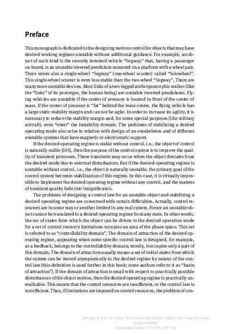 (PDF) Stabilisation and Motion Control of Unstable Objects