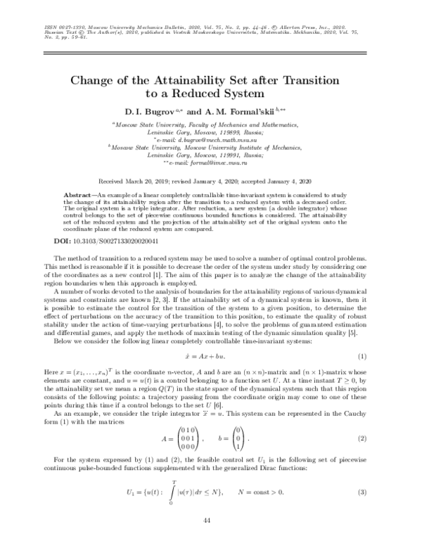 (PDF) Attainability Set Change in Reduced Systems