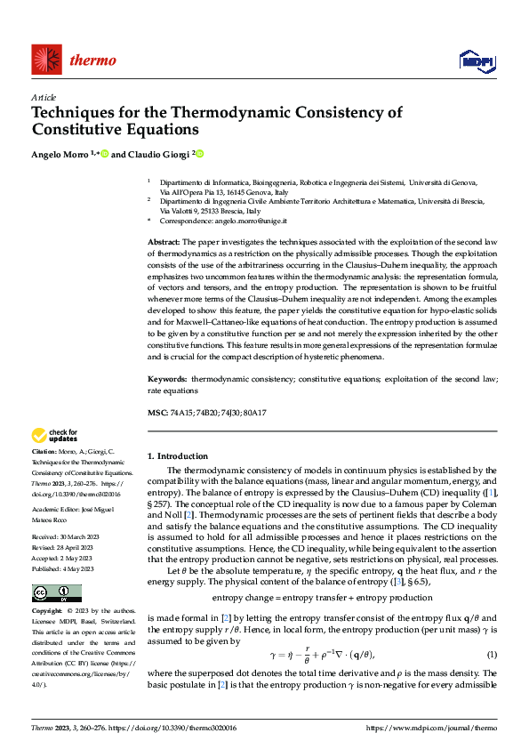 (PDF) Techniques for the Thermodynamic Consistency of Constitutive ...