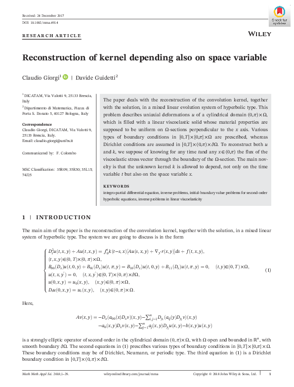 (PDF) Reconstruction of kernel depending also on space variable