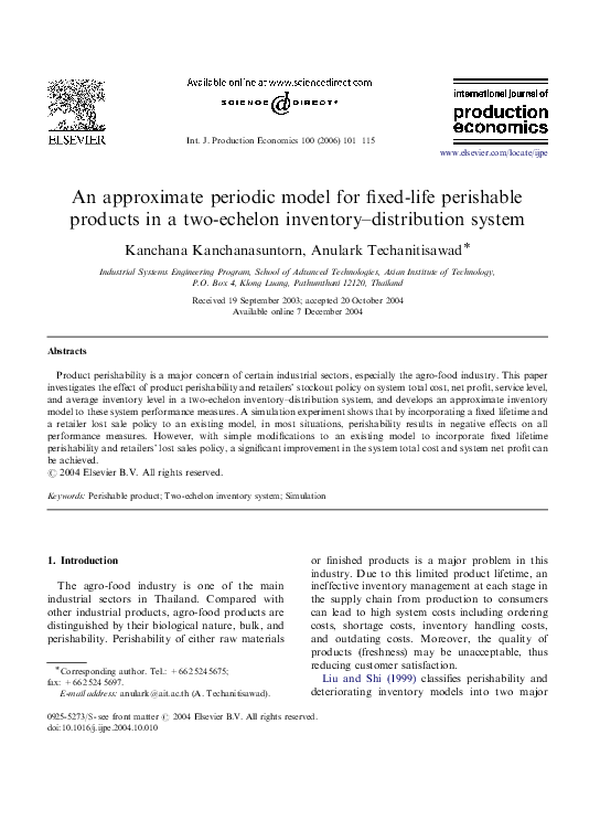Pdf An Approximate Periodic Model For Fixed Life Perishable Products In A Two Echelon