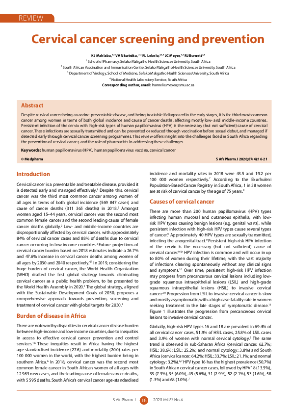(PDF) Cervical cancer screening and prevention