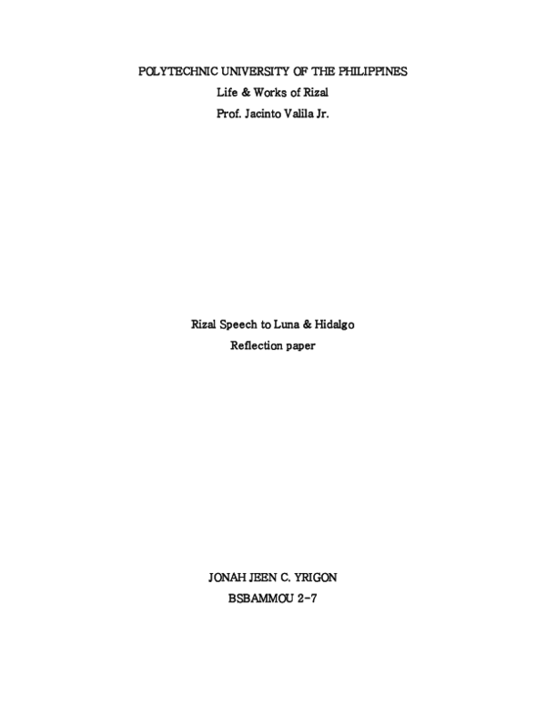 (PDF) Rizal Speech for Juan Luna and Felix Hidalgo