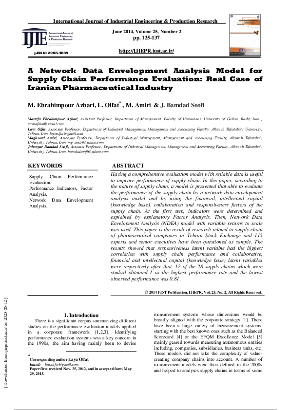 (PDF) A Network data envelopment analysis model for supply chain performance evaluation: real ...