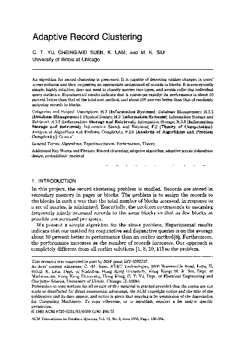 (PDF) Adaptive record clustering