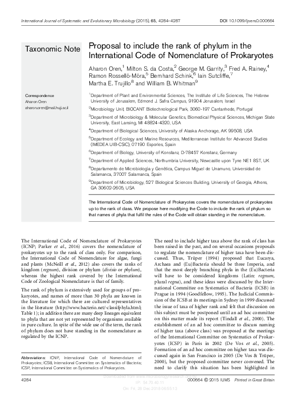 (PDF) Proposal to include the rank of phylum in the International Code ...