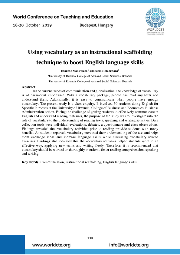 (PDF) Using Vocabulary as An Instructional Scaffolding Technique to ...