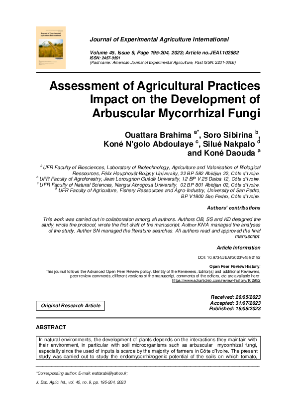 Assessment of Agricultural Practices Impact on the Development of Arbuscular Mycorrhizal Fungi