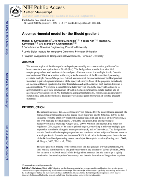 (PDF) A compartmental model for the bicoid gradient