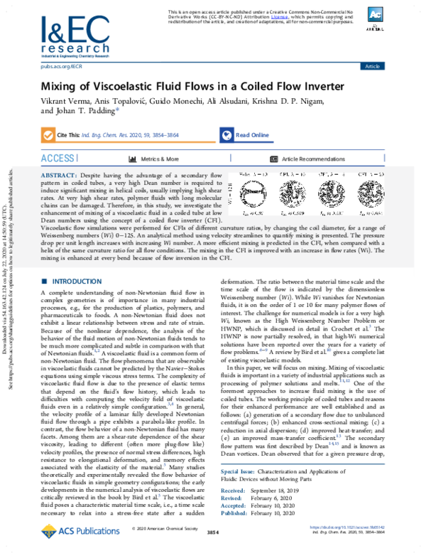 (PDF) Mixing of Viscoelastic Fluid Flows in a Coiled Flow Inverter