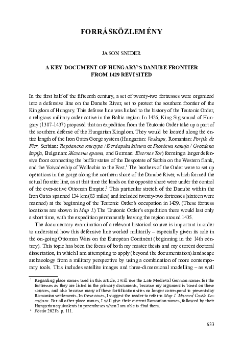 (PDF) A Key Document of Hungary’s Danube Frontier from 1429 Revisited