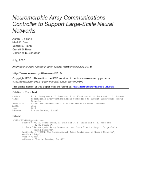 Pdf Neuromorphic Array Communications Controller To Support Large Scale Neural Networks Mark 