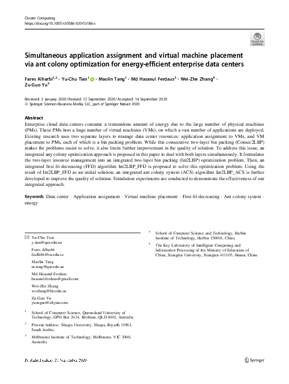(PDF) Simultaneous application assignment and virtual machine placement via ant colony ...