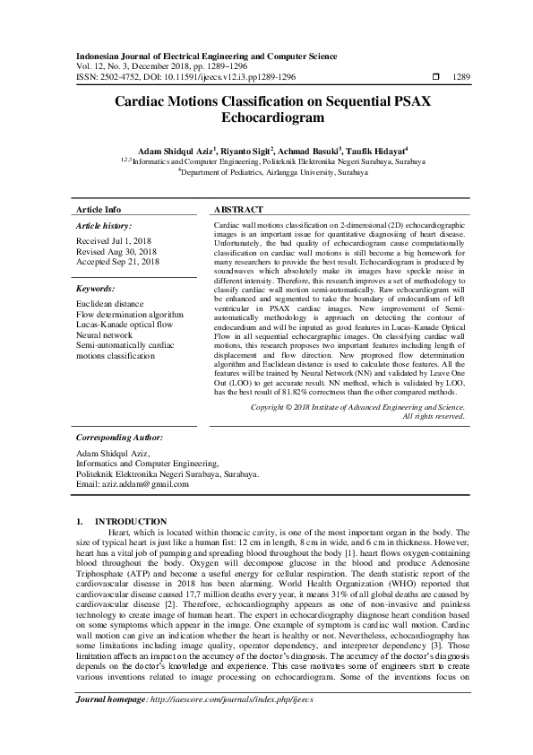 (PDF) Cardiac Motions Classification on Sequential PSAX Echocardiogram