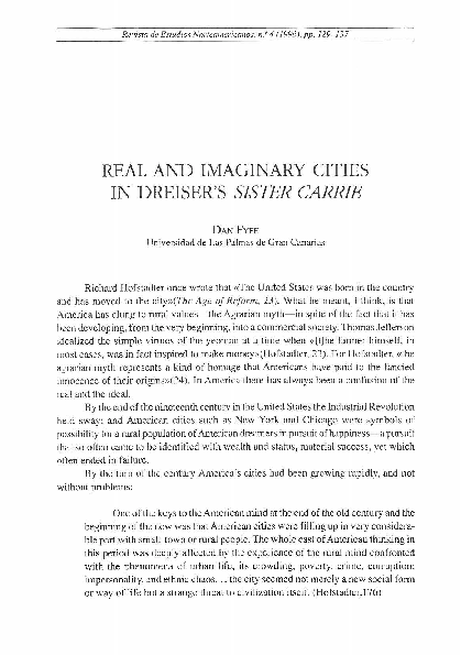 (PDF) Real and imaginary cities in dreiser's sister Carrie