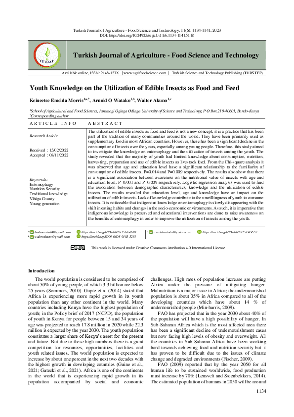 (PDF) Youth Knowledge on the Utilization of Edible Insects as Food and Feed | keineetse morris ...