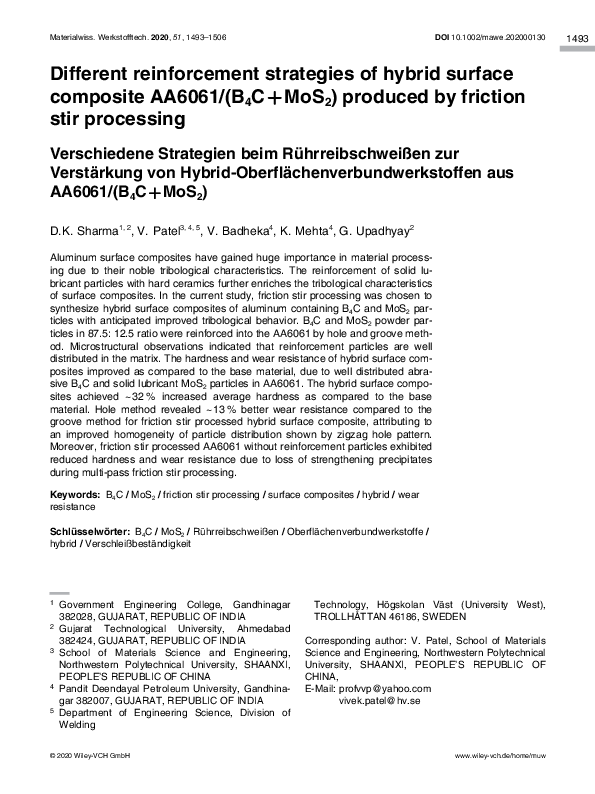 Pdf Different Reinforcement Strategies Of Hybrid Surface Composite Aa6061 B4c Mos2 Produced
