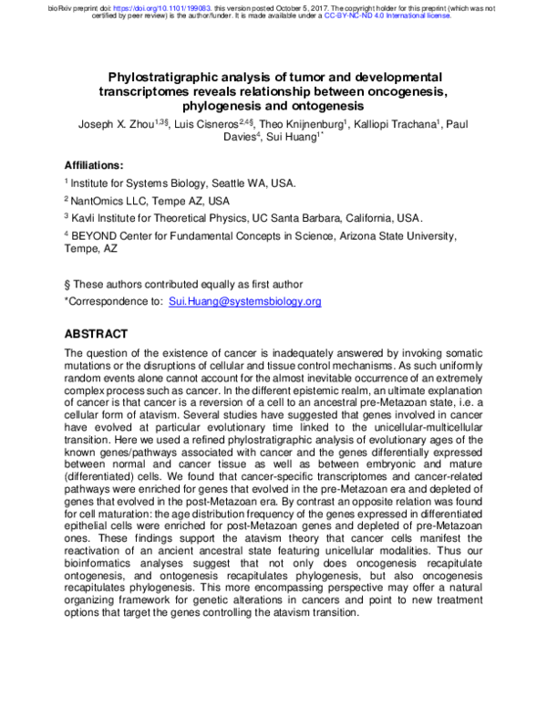 (PDF) Phylostratigraphic analysis of tumor and developmental ...