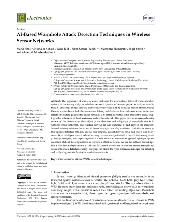 (PDF) AI-Based Wormhole Attack Detection Techniques in Wireless Sensor Networks