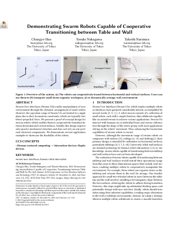 (PDF) Demonstrating Swarm Robots Capable of Cooperative Transitioning between Table and Wall