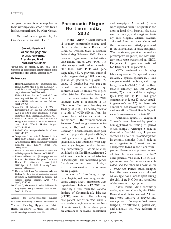 (PDF) Pneumonic Plague, Northern India, 2002 | ManoHar A N S H U gupta - Academia.edu