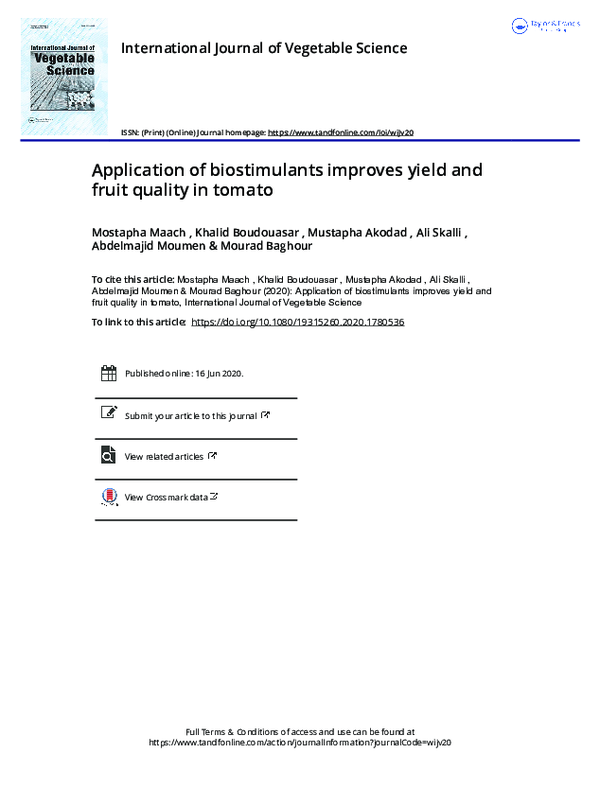 (PDF) Application of biostimulants improves yield and fruit quality in tomato