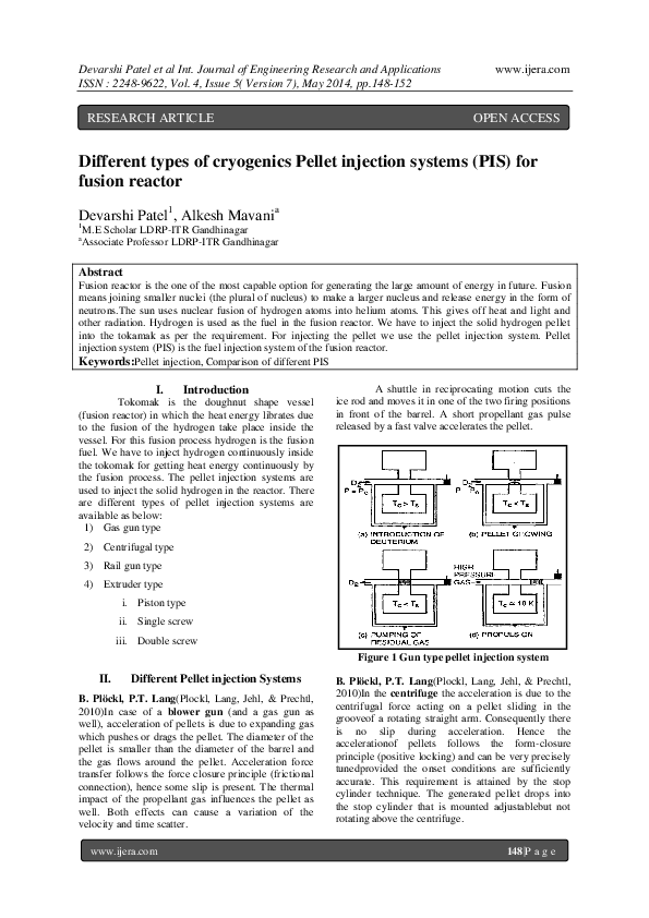 (PDF) Different types of cryogenics Pellet injection systems (PIS) for ...