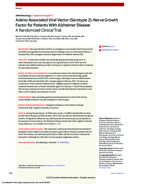 (PDF) Adeno-Associated Viral Vector (Serotype 2)–Nerve Growth Factor ...
