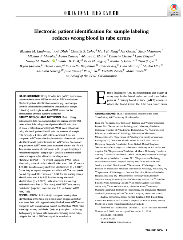 (PDF) Electronic patient identification for sample labeling reduces ...