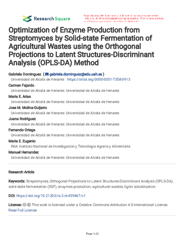 (PDF) Optimization of Enzyme Production from Streptomyces by Solid-state Fermentation of ...