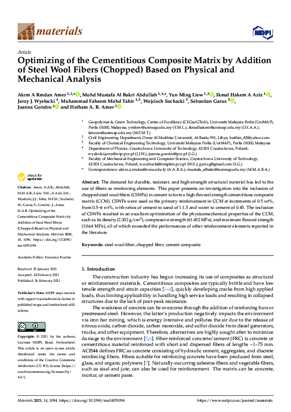 (PDF) Optimizing of the Cementitious Composite Matrix by Addition of ...