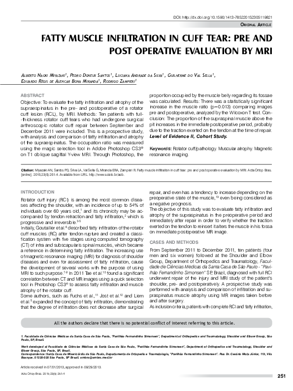 (PDF) Fatty Muscle Infiltration in Cuff Tear: Pre and Post Operative ...