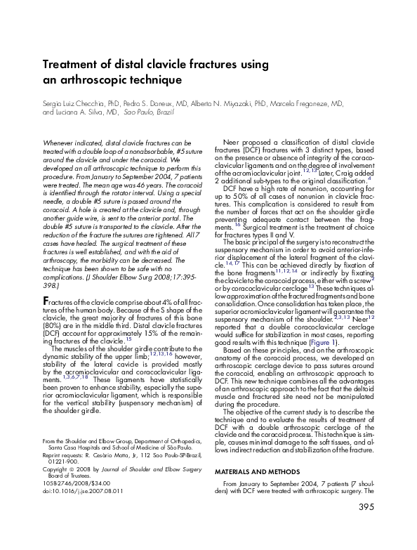 (PDF) Treatment of distal clavicle fractures using an arthroscopic ...