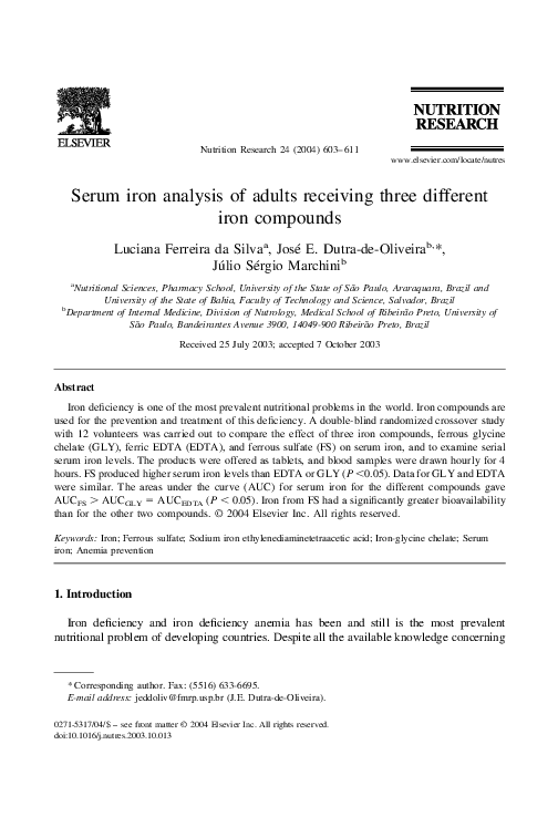 (PDF) Serum iron analysis of adults receiving three different iron ...