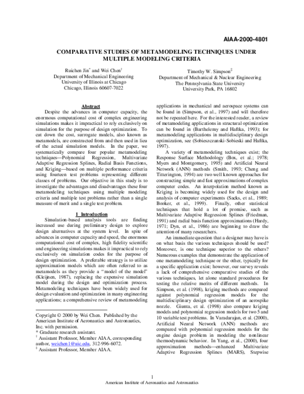 (PDF) Comparative studies of metamodeling techniques under multiple modeling criteria