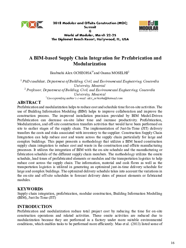 Pdf A Bim Based Supply Chain Integration For Prefabrication And