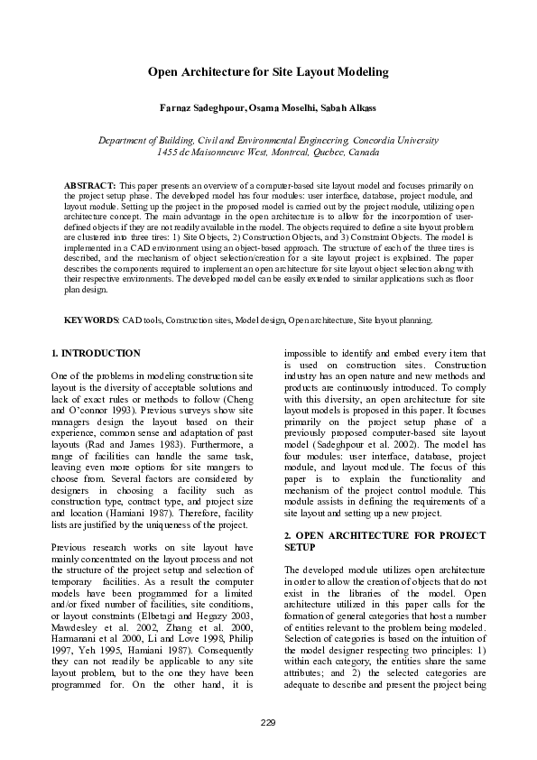 (PDF) Open Architecture for Site Layout Modeling