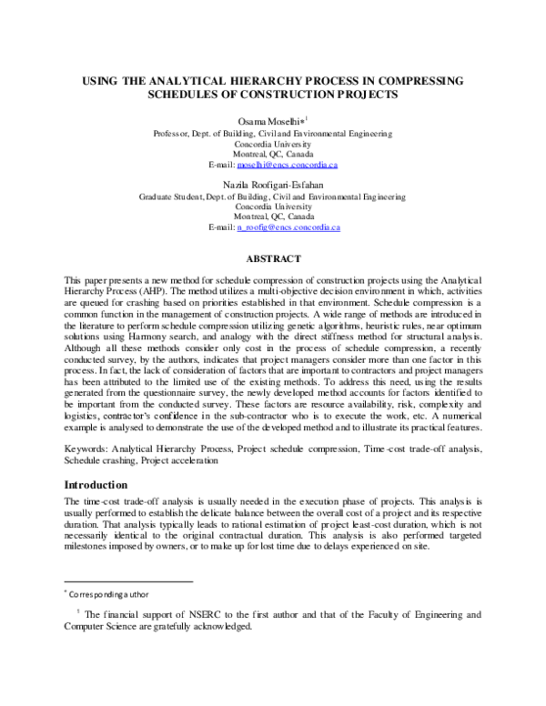 (PDF) Using the Analytical Hierarchy Process in Compressing Schedules of Construction Projects