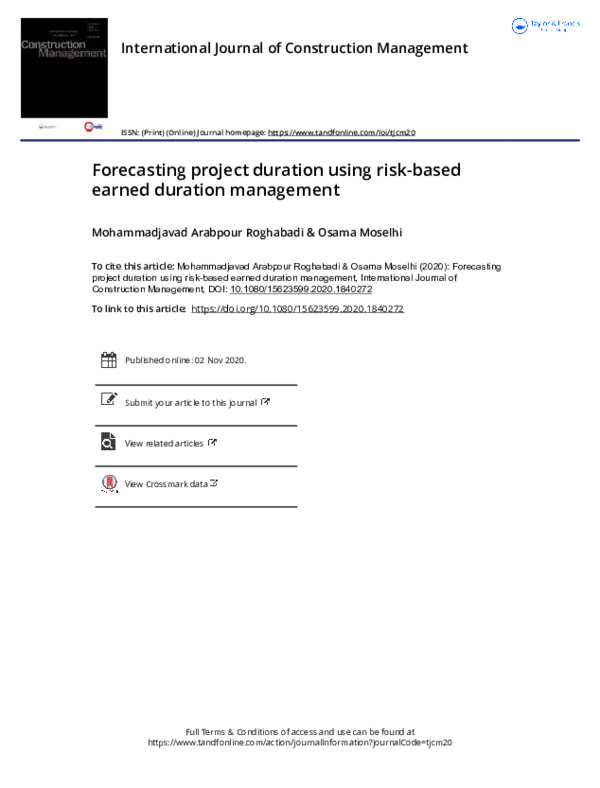 Pdf Forecasting Project Duration Using Risk Based Earned Duration Management