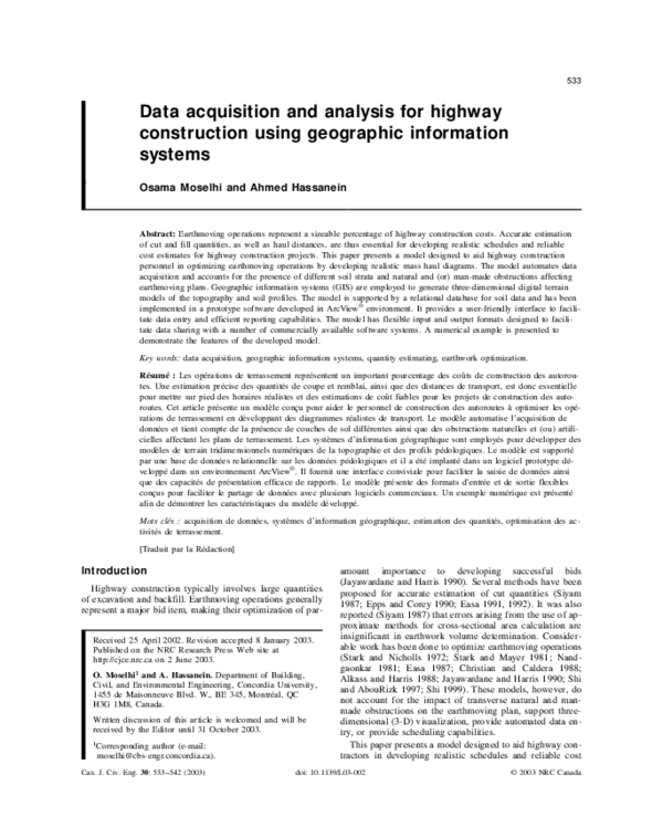 (PDF) Data acquisition and analysis for highway construction using ...