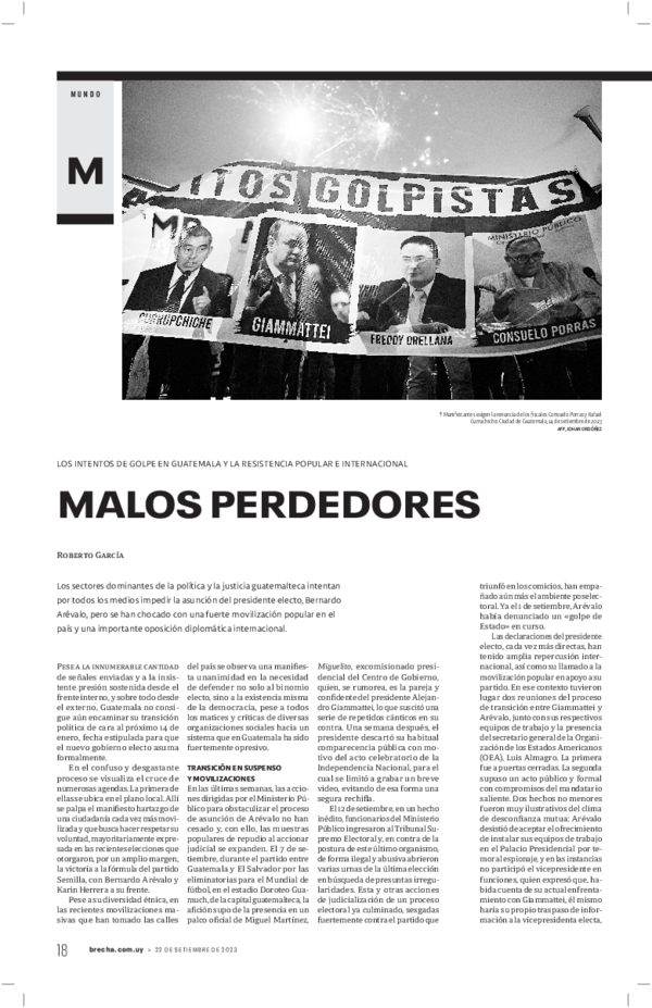 (PDF) Malos perdedores Brecha 22 de septiembre de 2023