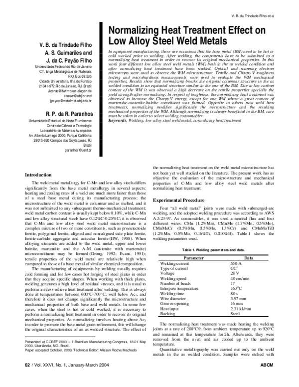 (PDF) Normalizing heat treatment effect on low alloy steel weld metals
