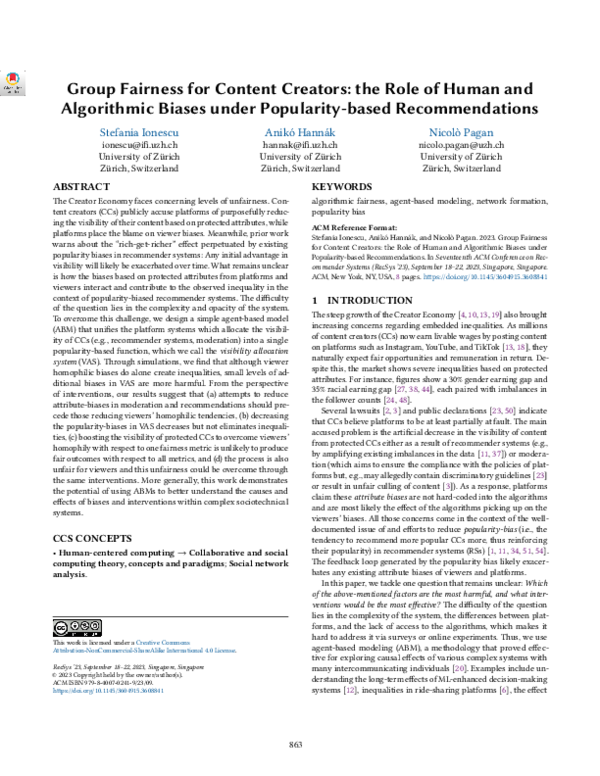 (PDF) Group Fairness for Content Creators: the Role of Human and ...