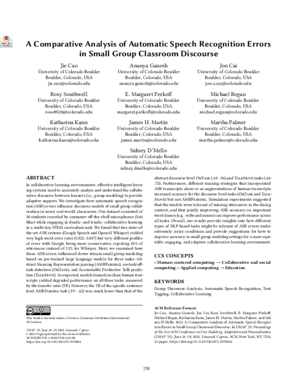 (PDF) A Comparative Analysis of Automatic Speech Recognition Errors in Small Group Classroom ...