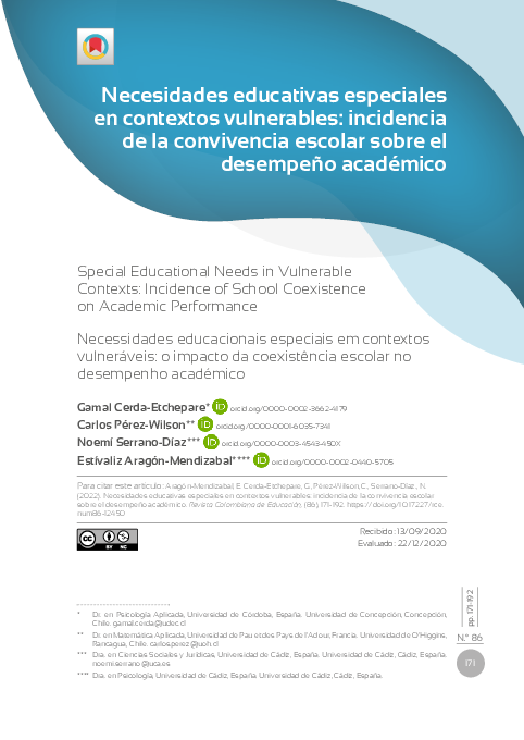 (PDF) Necesidades educativas especiales en contextos vulnerables: incidencia de la convivencia ...