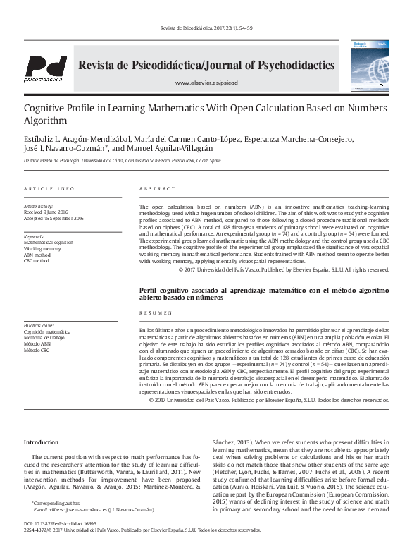 (PDF) Cognitive Profile in Learning Mathematics with Open Calculation Based on Numbers (ABN ...