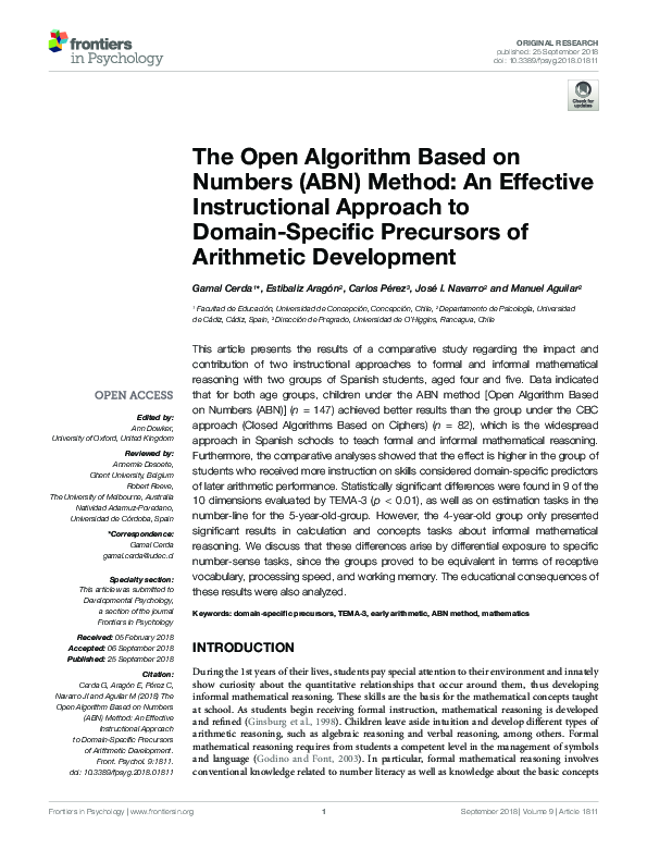(PDF) The Open Algorithm Based on Numbers (ABN) Method: An Effective Instructional Approach to ...