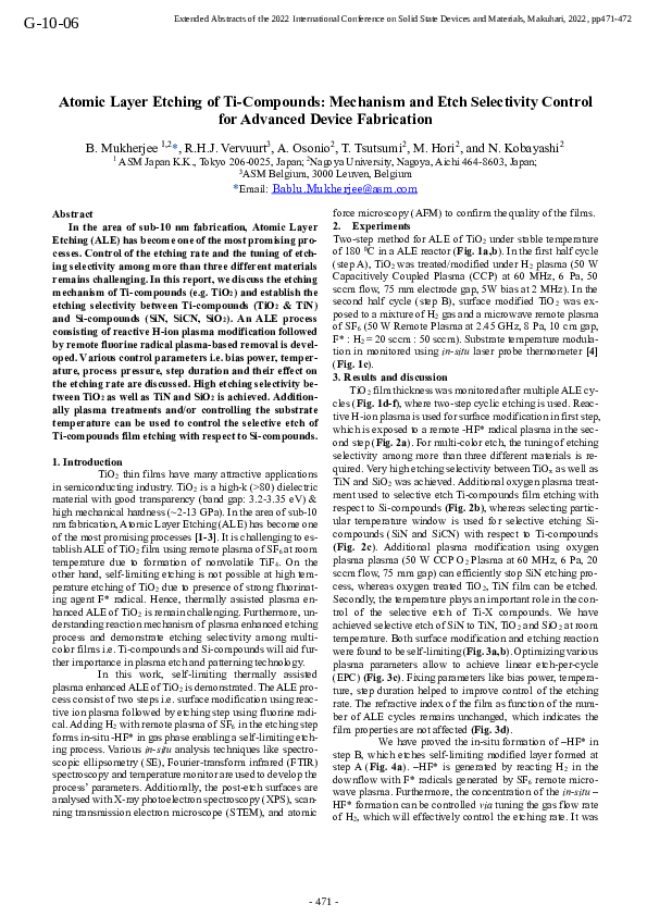 (PDF) Atomic Layer Etching of Ti-Compounds: Mechanism and Etch ...