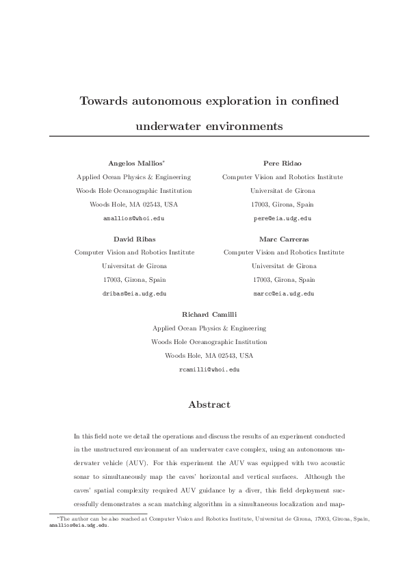 (PDF) Toward Autonomous Exploration in Confined Underwater Environments